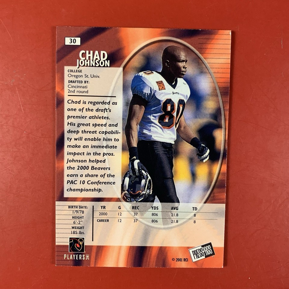 2001 Press Pass Rookie Chad Johnson card #30 RC Bengals Oregon St. | eBay