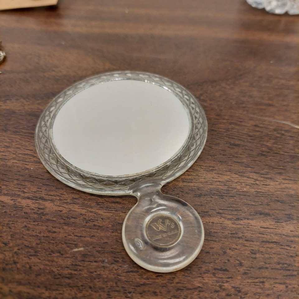 Vintage VV's clear lucite hand mirror Floral 4" | eBay