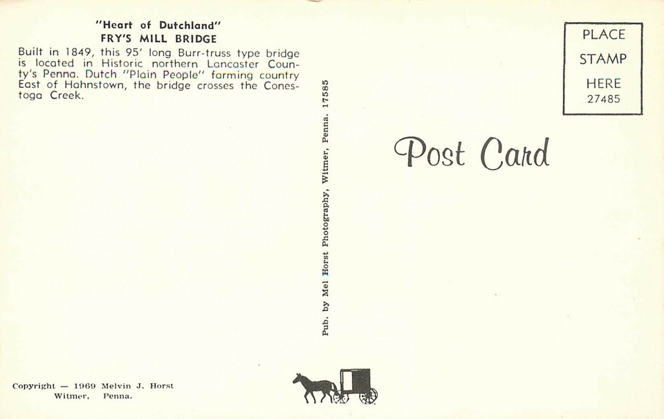 Covered Bridge Postcard Fry's Mill Bridge Unused 1969 | eBay