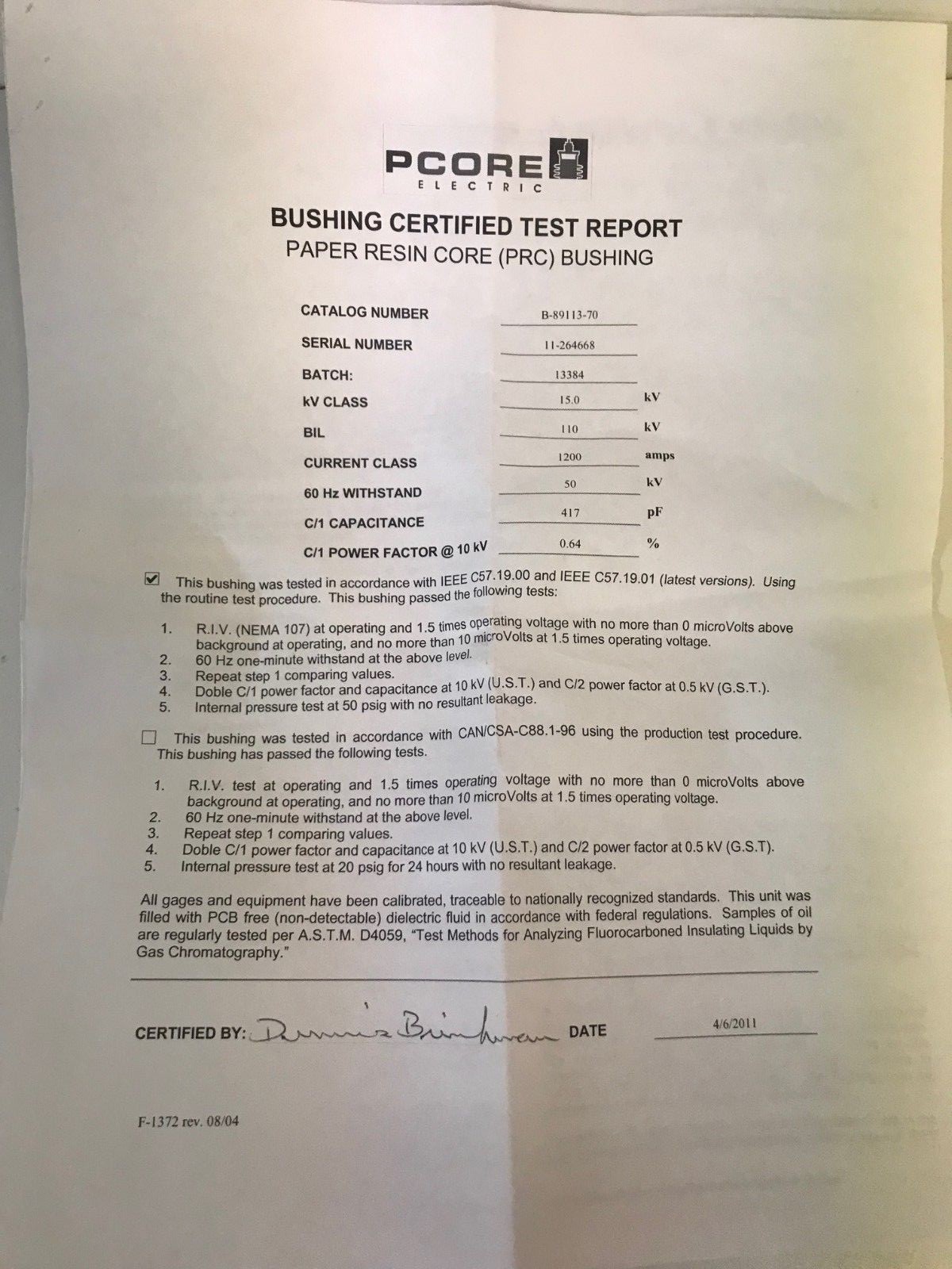 NEW OLD STOCK HUBBELL PCORE 15KV 1200A PRC BUSHING B-89113-70 110-BIL ...