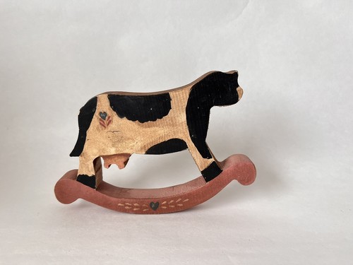Vintage Hand Painted Cow Black White Wooden Rocker Country Dairy Cattle ...