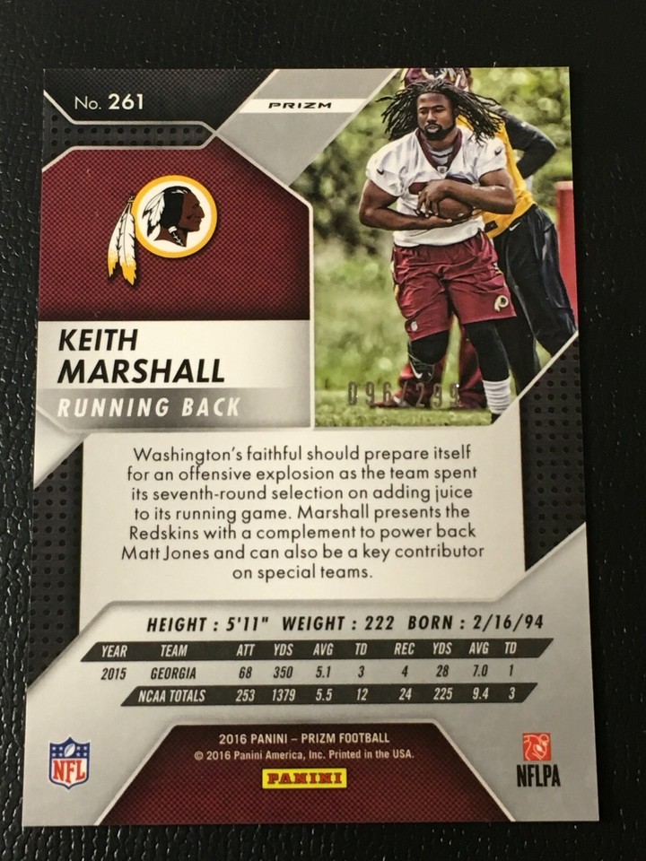 Keith Marshall 2016 Panini Prizm Prizms Orange #261 /299 Washington | eBay
