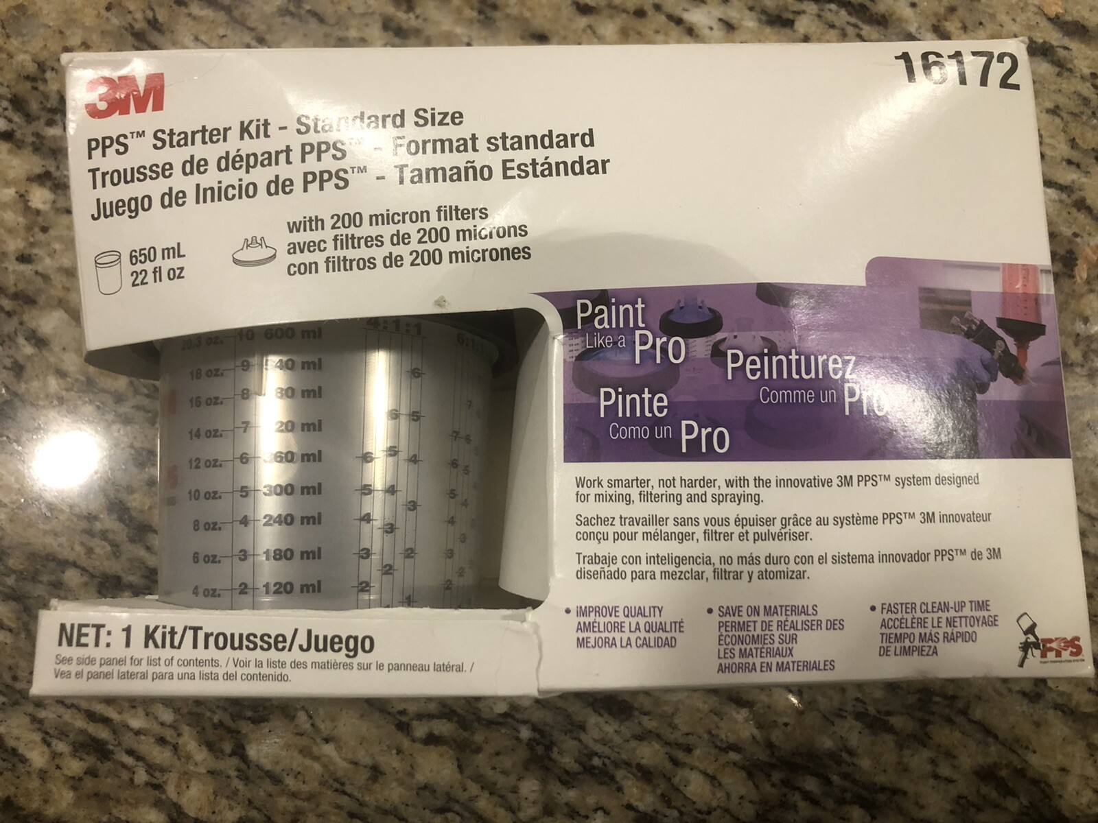 3M 16172 PPS Starter Kit Standard Size 650mL, 22 fl oz 200 micron Water ...