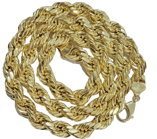 Men Real 10k Yellow Gold Thick Rope Chain Necklace 22 inch 10mm Diamond ...