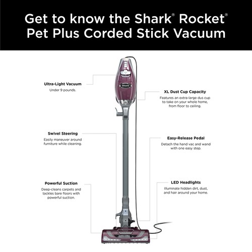 Shark HV322 Bordeaux Rocket DeluxePro Upright Corded Stick Vacuum ...
