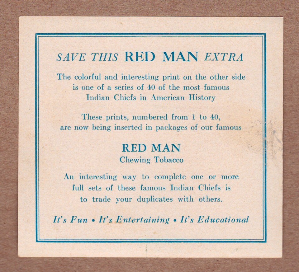 1954 Keokuk, Sac and Fox, #27 Red Man Indian Chiefs T129 / excellent ...