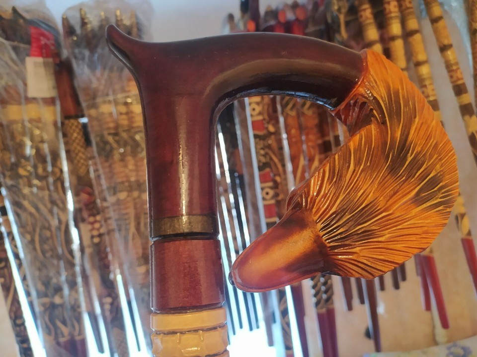 FOX Gorgeous Hand Carved Wooden Folk Art Linden 36" WALKING STICK Cane ...