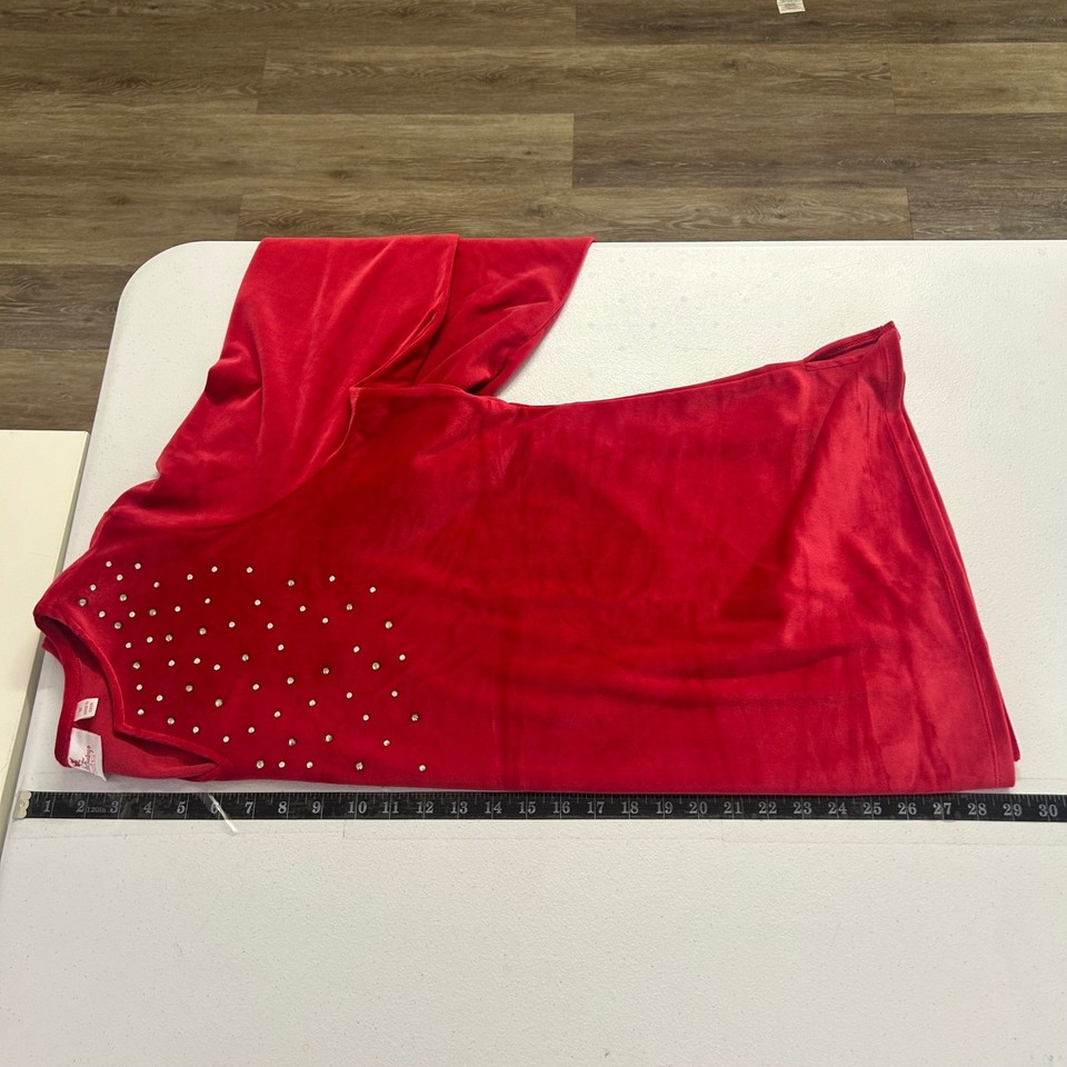 Quacker Factory 1X Red Rhinestone Velvet Top Long Sleeve Holiday Glam ...