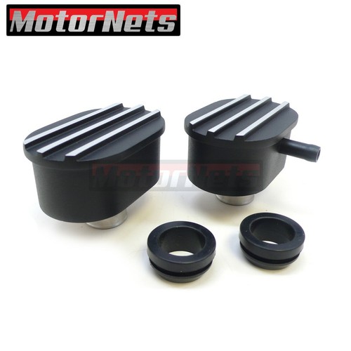 Black Fin Oval Aluminum Valve Cover Breather & PCV Chevy Ford Mopar SBC ...