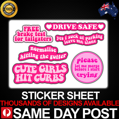 BAD DRIVER PINK Vinyl Sticker Sheet Car Decal Cheap Cute Funny Quotes ...