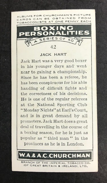 1938 WA & AC Churchman Boxing Personalities #42 JACK HART (B) | eBay