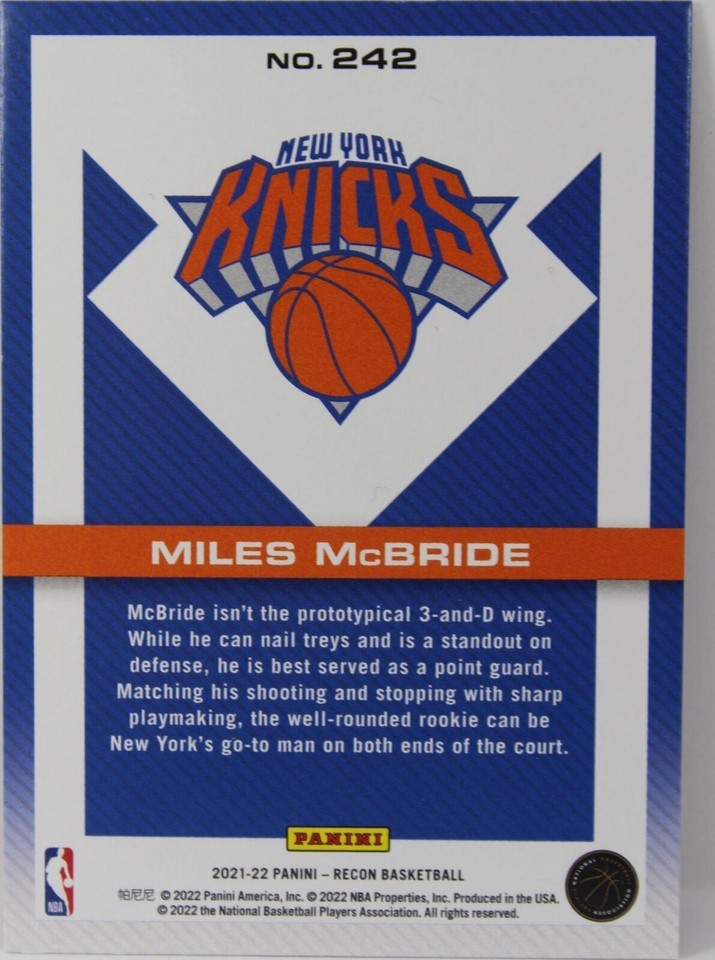 Miles McBride RC 2021-22 Recon Basketball Holo Refractor Thick Rookie ...