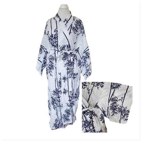 Vintage White Navy Bamboo Thin Cotton Japanese Kimono Yukata Robe ...