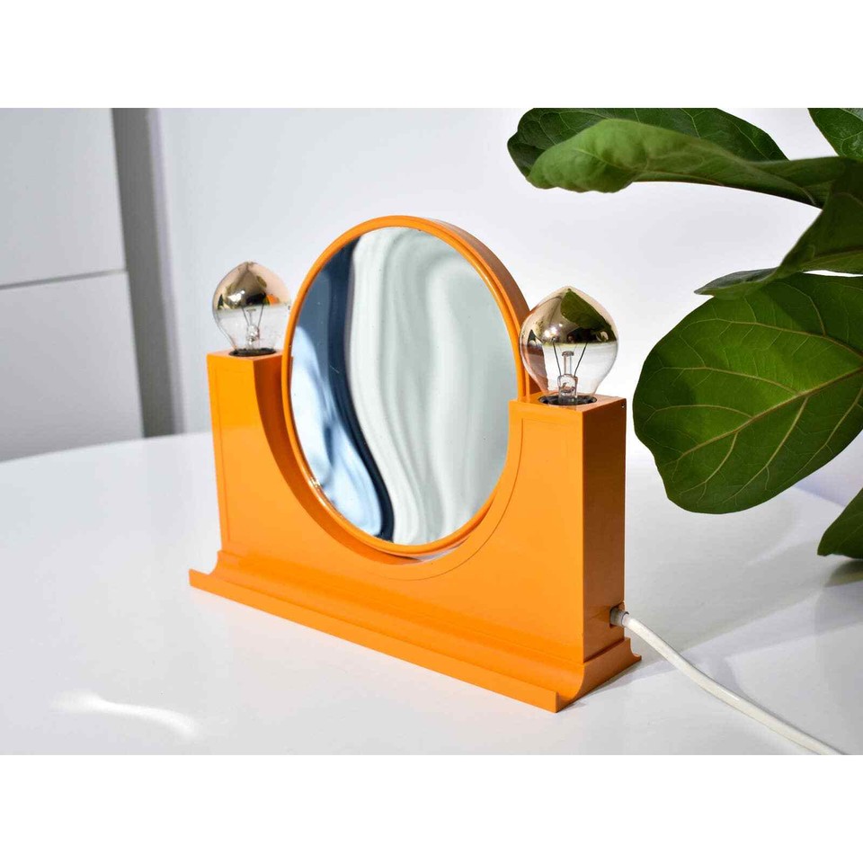 Vintage Orange Plastic Desk Mirror / Illuminated Vanity Mirror / Space ...