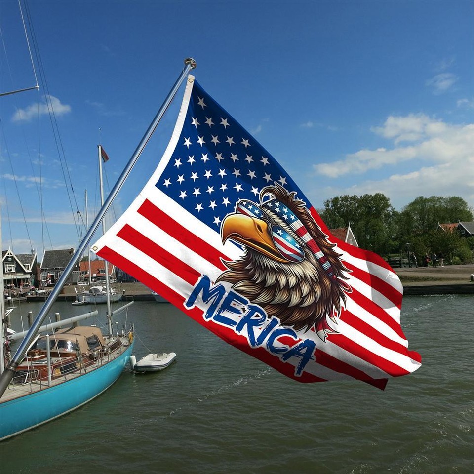 Bald Eagle Merica Funny Flag 4th of July American Patriotic Flags Decor ...