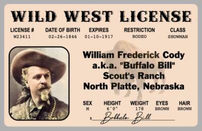 Buffalo Bill Cody Wild West Nebraska Drivers License ID Card | eBay