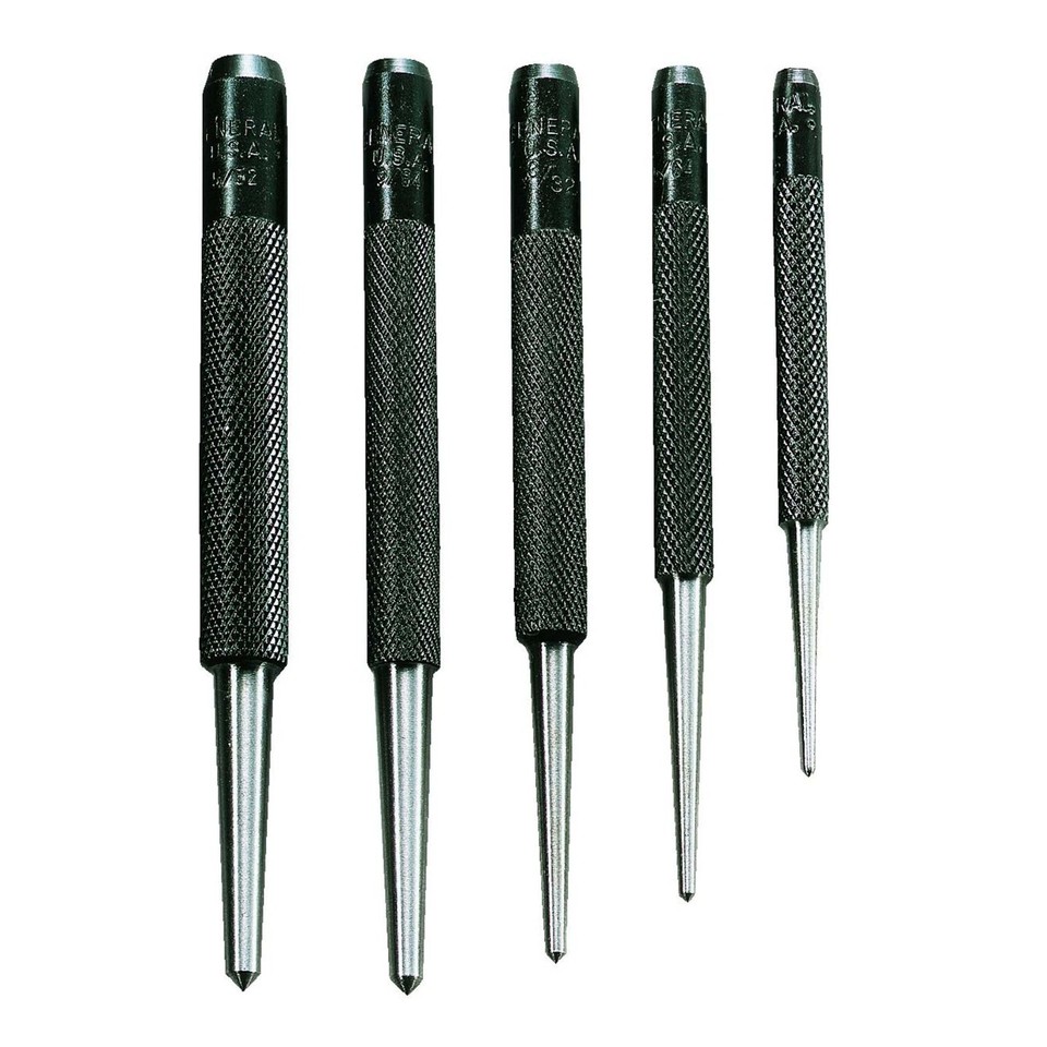 5PC Carbon Steel Center Punch Set – Sizes 1/16", 1/8", 5/32", 3/16", 1/ ...