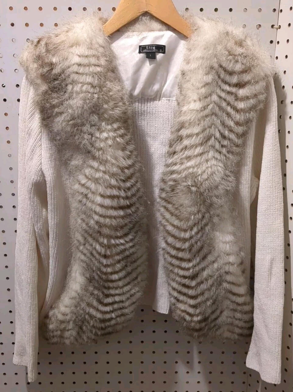 Lisa International Faux Fur Sweater Size Large Long S… - Gem
