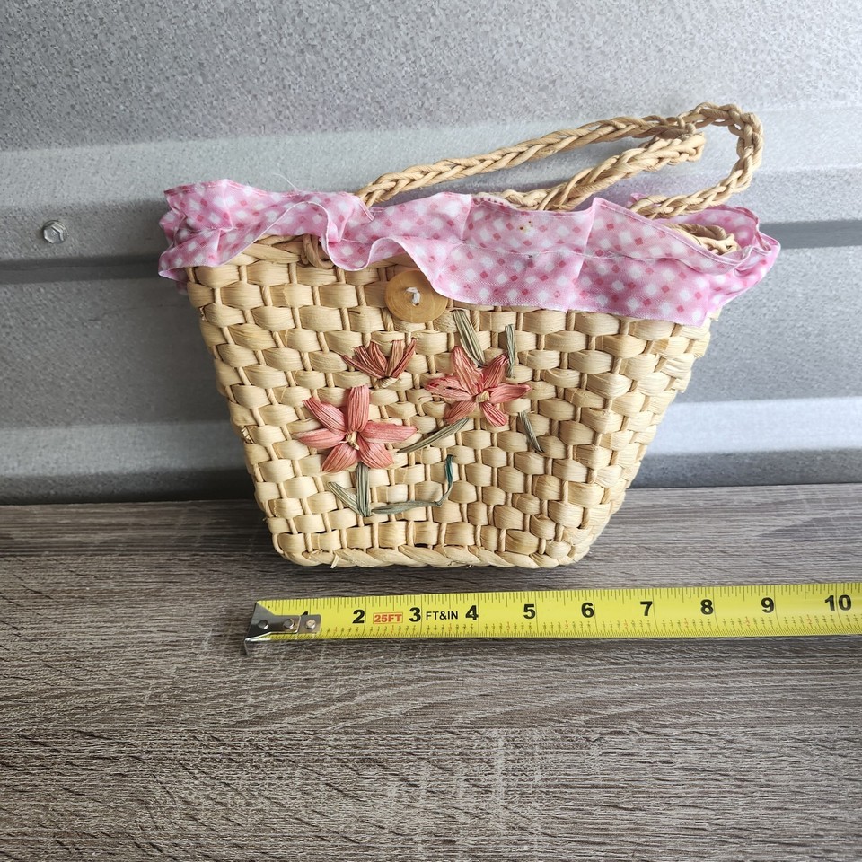 Small Women's Woven Straw Purse Floral Embellishments | eBay
