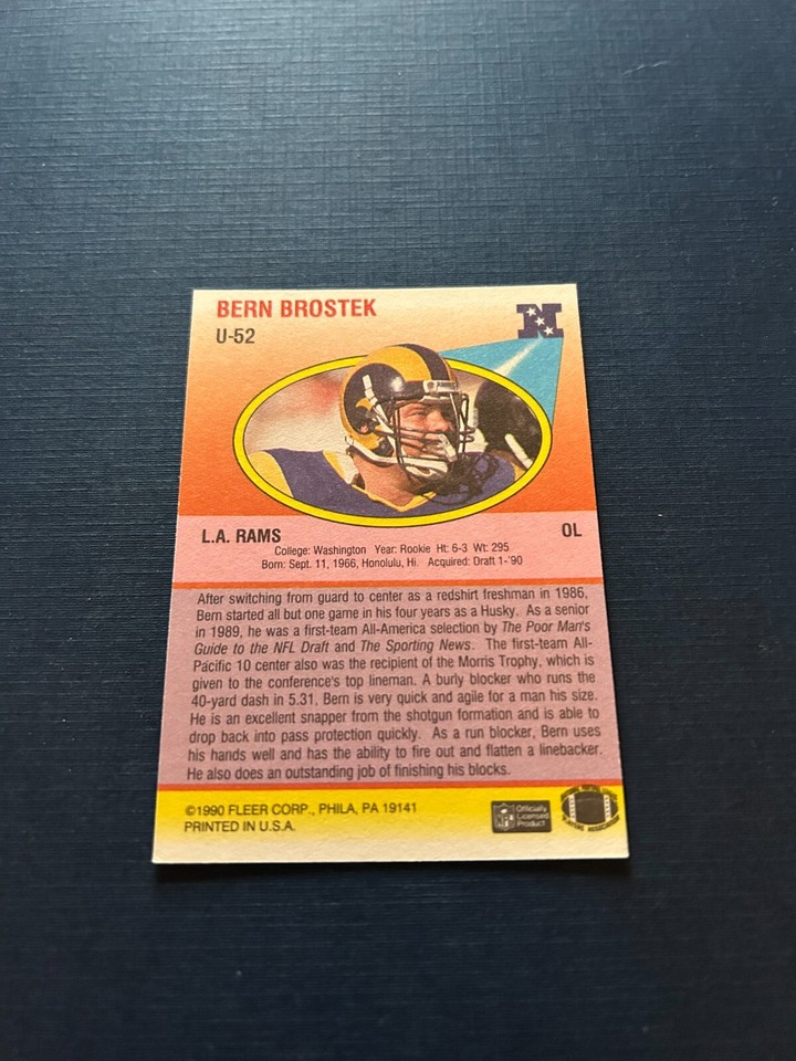 1990 Fleer Update Football Bern Brostek Rookie Card #U-52 Factory Set ...