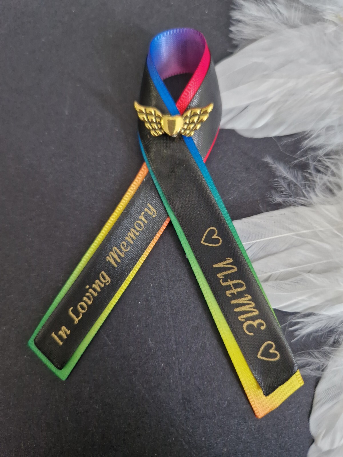 PERSONALISED* Funeral Lapel pin badge Ribbons PRIDE/RAINBOW/ LGBT/NHS ...