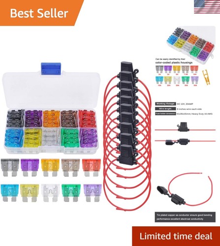 12V Automotive Fuses Assortment Kit - 100 Pcs with Inline Holder ...