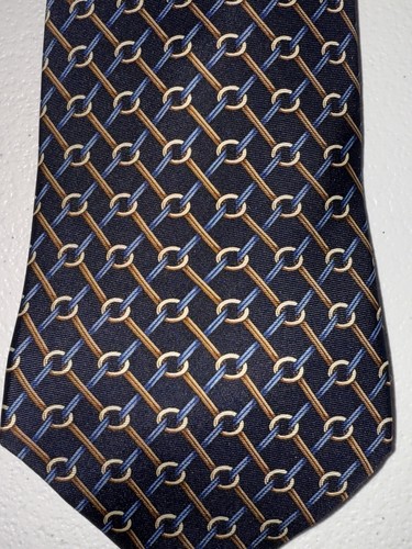 Tommy Hilfiger Tie Blue With Geometric Chain Link Pattern Silk Made In ...