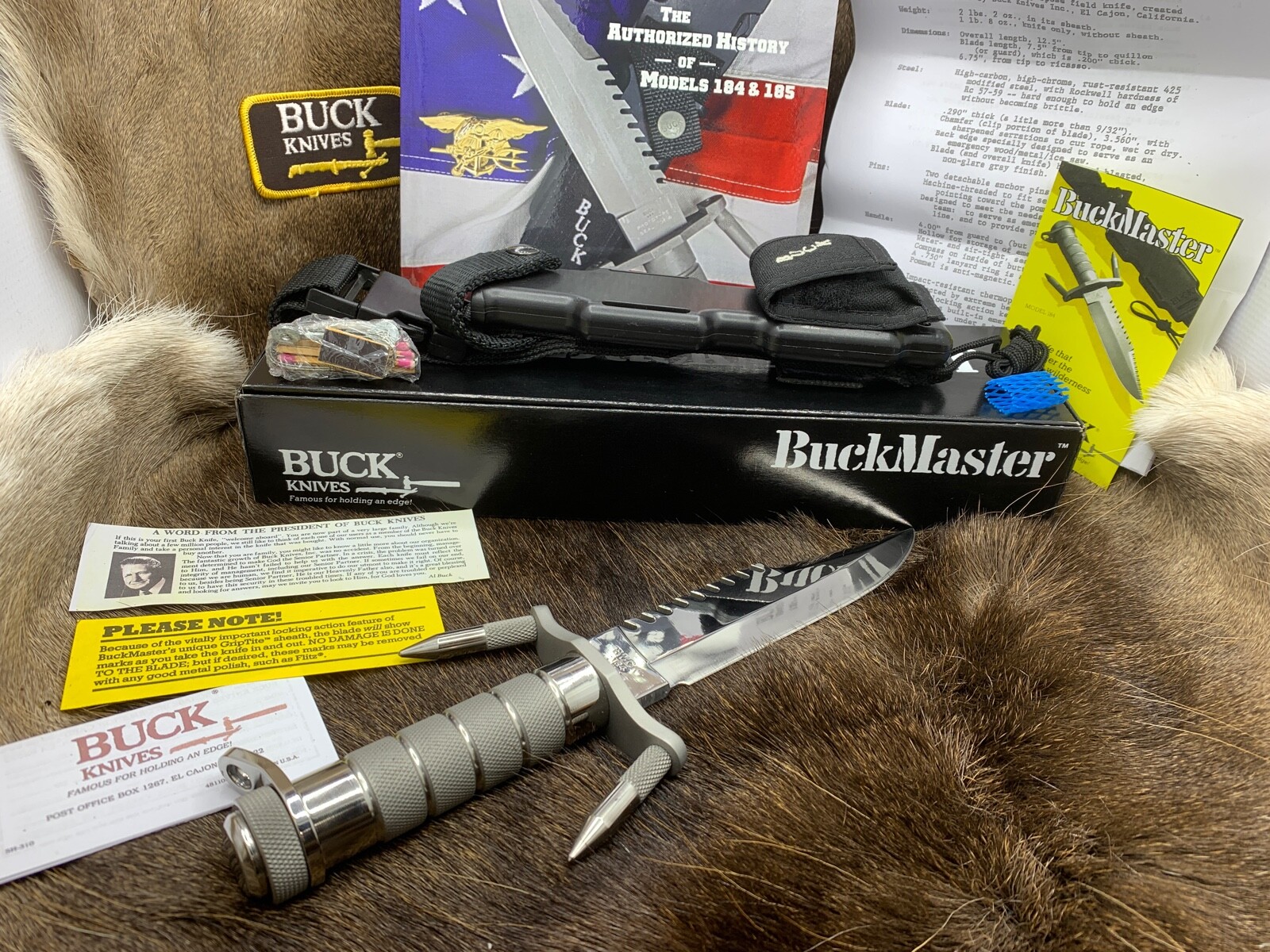Mirror Polished 1st Model Buck 184 BuckMaster Knife Factory Sheath ...
