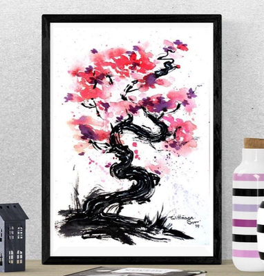 Japanese Cherry Tree Drawing Elegant Japanese Art Of Red Cherry