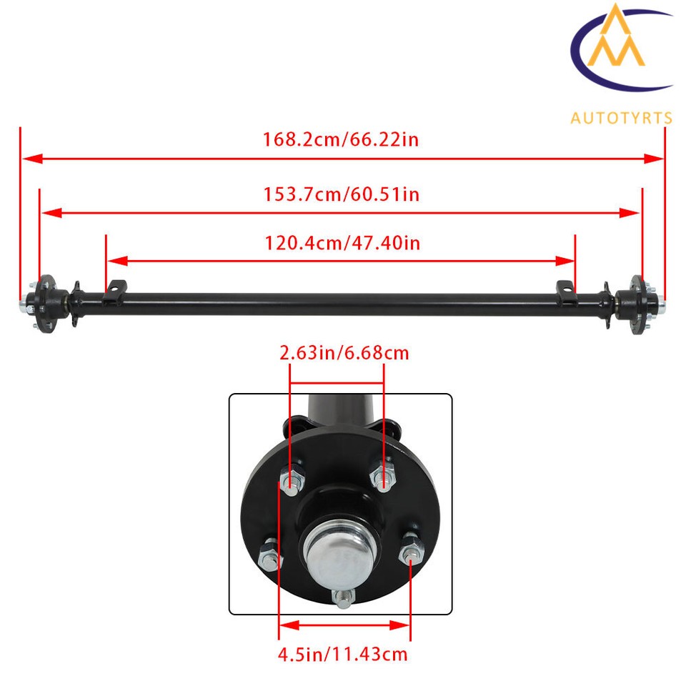 3500 lbs Trailer Axle 3.5K 5 lug 61" Hub Face 46" Spring Center 48 ...