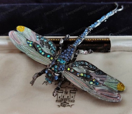 Large Articulated Big DRAGONFLY Crystal BROOCH Shawl Pin Vintage Style ...