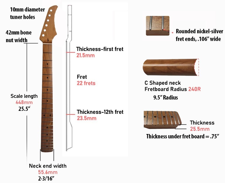 Guitar Neck, Modern Type, 22 fret, SOLID WENGE WOOD | eBay