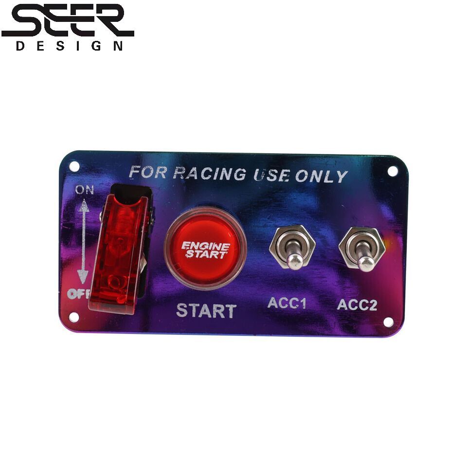 4in1 Ignition Switch Panel Engine Red Start Push Button Toggle LED12V ...