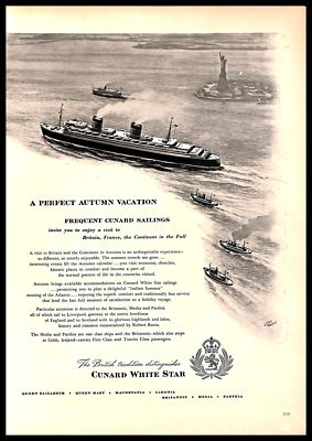 1949 Cunard White Star Shipping Line Vintage PRINT AD Sea Europe Travel ...