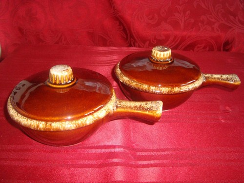 Vintage 2 Hull Pottery Brown Dripware 12oz French Onion Soup Chili ...