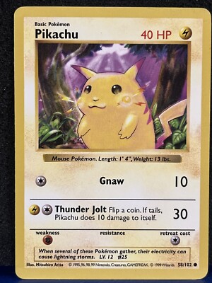 Pikachu 58/102 1st Edition Shadowless Base Set 1999 Pokemon Card Non ...