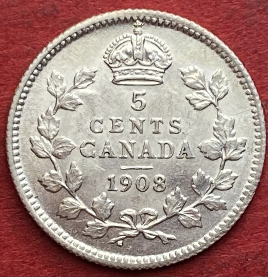 1908 Canada 5 Cents Small Date - AU58 - Lot#6684 | eBay