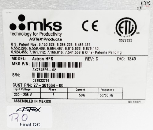 29997 MKS AX7645 REMOTE PLASMA SOURCE, AX7645PS-02 ASTRON HFS | eBay