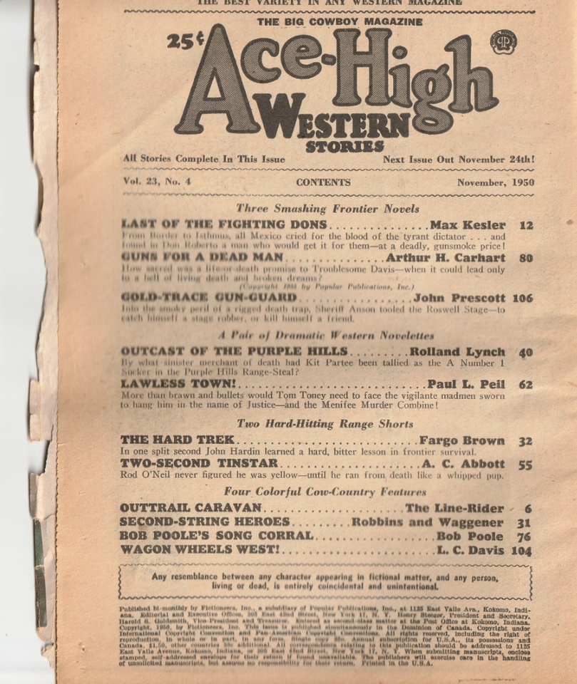 Ace-High Western, November 1950, Max Kesler, Arthur Carhart, John ...