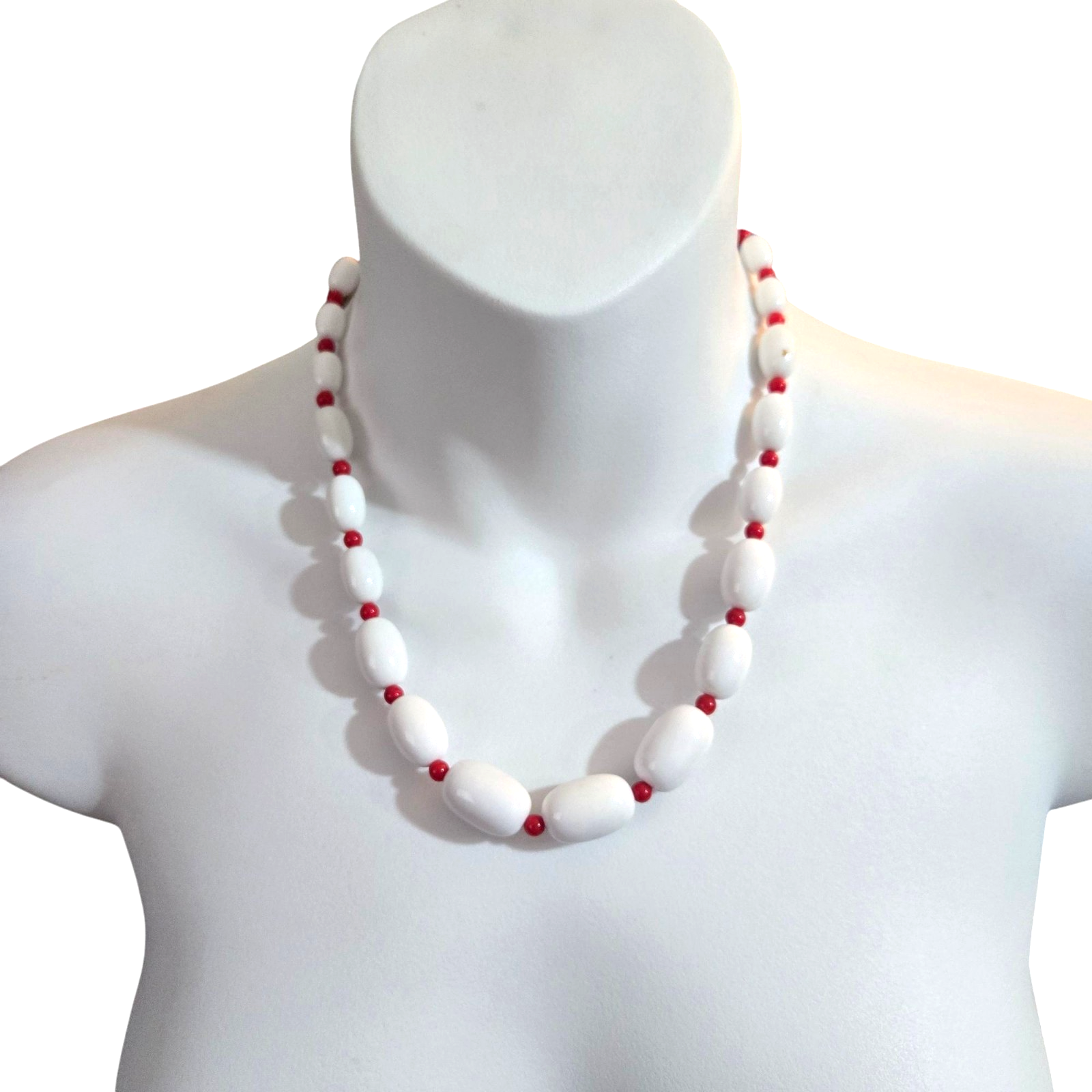Vintage Red White Graduating Round Beaded 36" Necklace Red Spacers ...