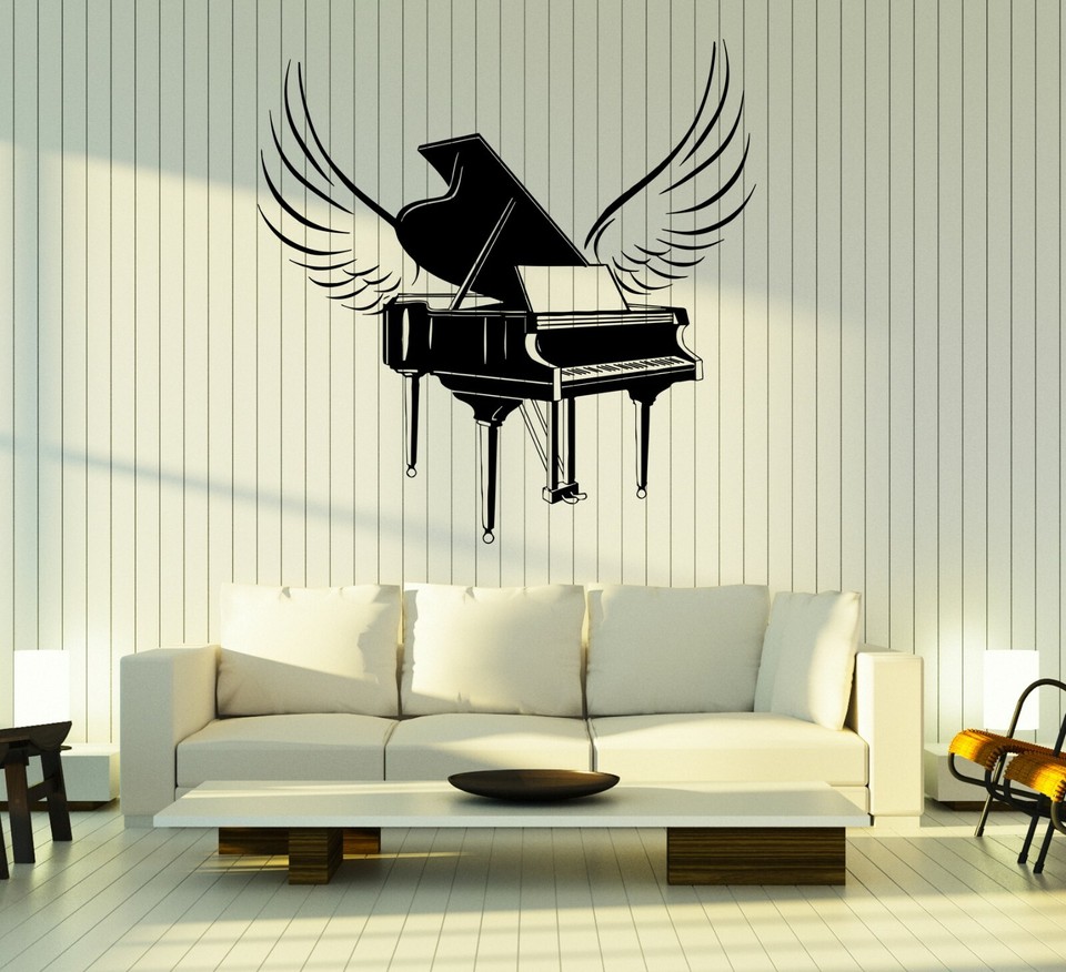 Wall Decal Piano Wings Musical Instrument Melody Vinyl Sticker (ed1942 ...