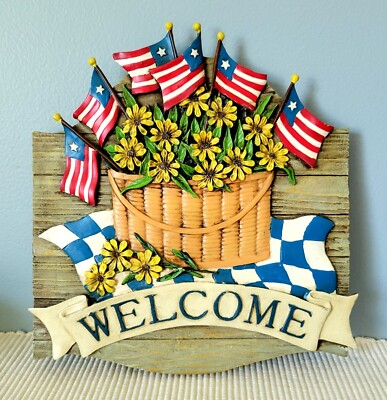 Americana Welcome Sign QVC Valerie Parr Hill Flags Black-Eyed-Susans ...