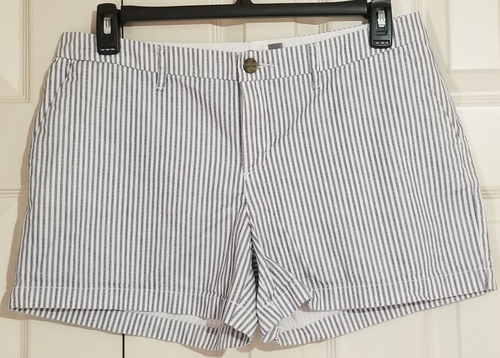 Old Navy Women 10 Blue Striped Chino Cotton Zip Shorts Mid Rise #900601 ...