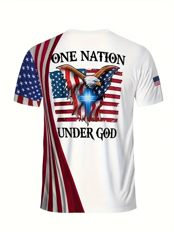 T Shirt USA Flag American Eagle Cross Graphic Print Novelty Fashion Men ...