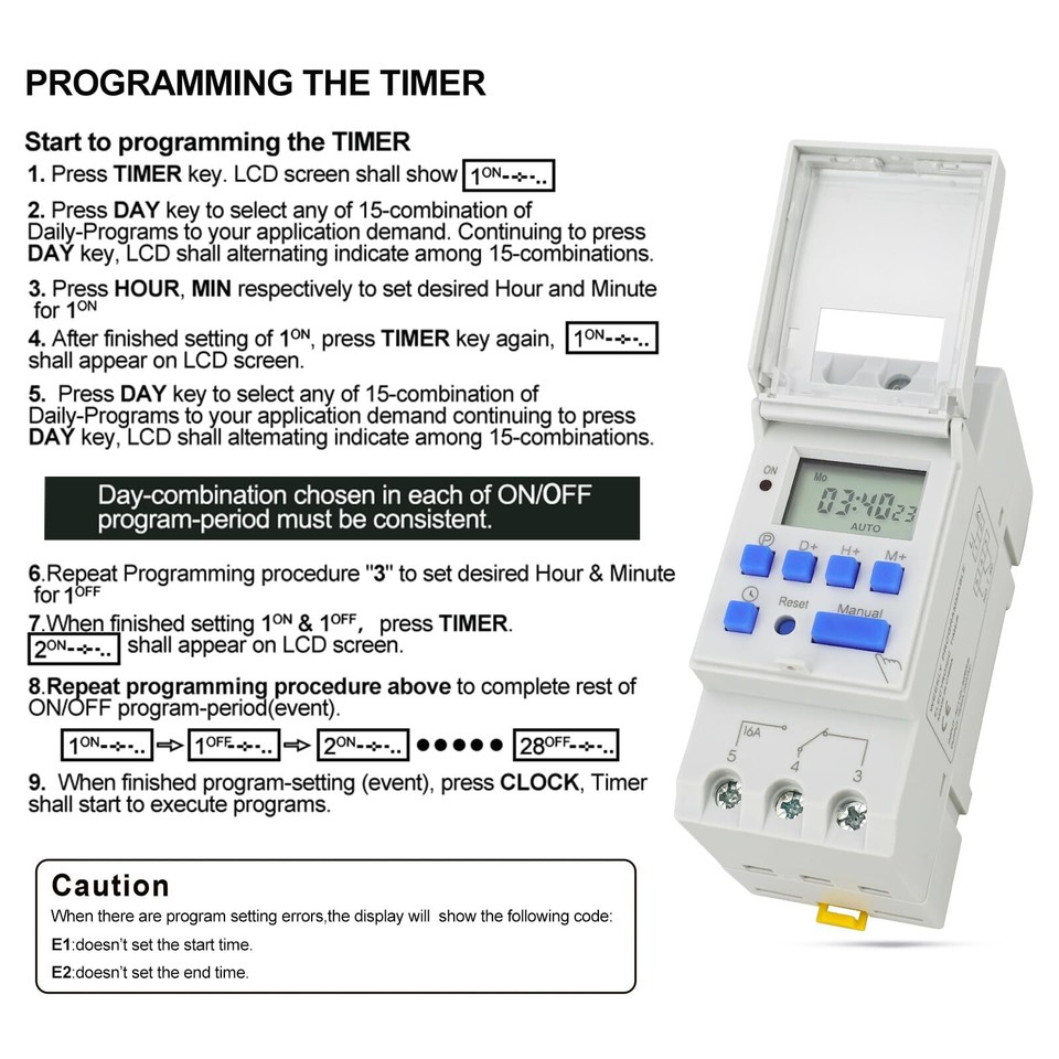 Baomain THC15A AC 110V Digital LCD Power Programmable Timer Time Switch ...
