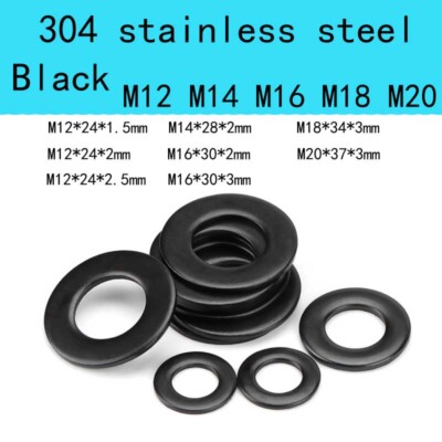 M12 M14 M16 M18 M20 Black SUS304 Steel Round Washers Flat Gasket 1.5mm ...