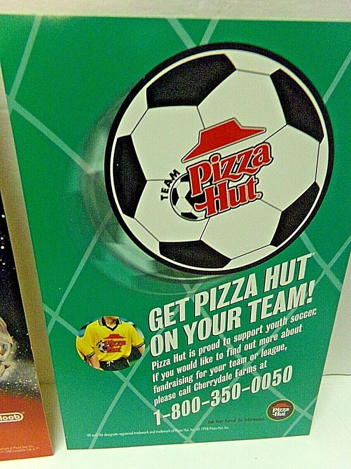 A Vintage Set of 4 Pizza Hut Kids Pack Toys & Soccer Menu Inserts From ...