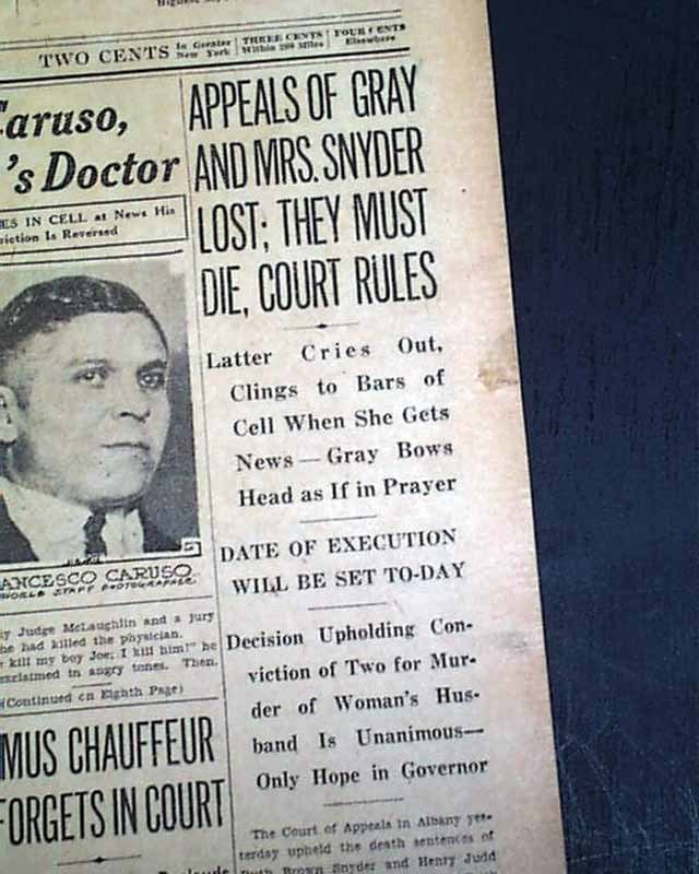 RUTH SNYDER Sentenced Sing Sing Prison ELECTRIC CHAIR Execution 1928 ...