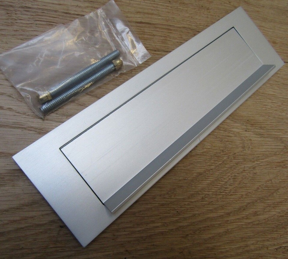 SATIN ALUMINIUM -Front door Internal External letter box postal plate ...
