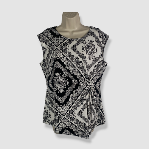 $60 Calvin Klein Women's White Black Floral Sleeveless Ruched Tank Top ...